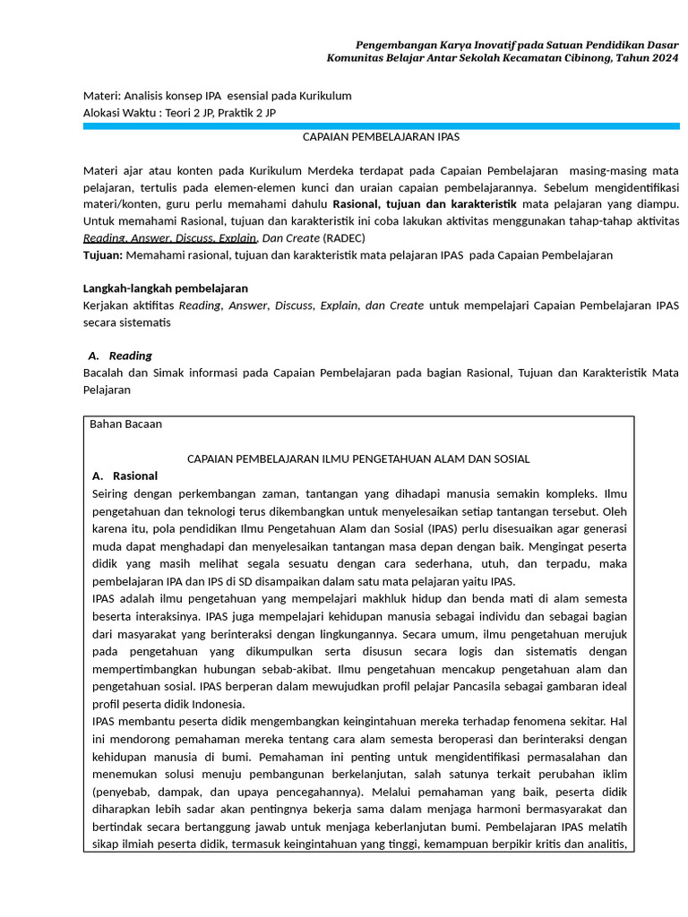 Inovasi Pembelajaran IPAS SD 2024 | PDF