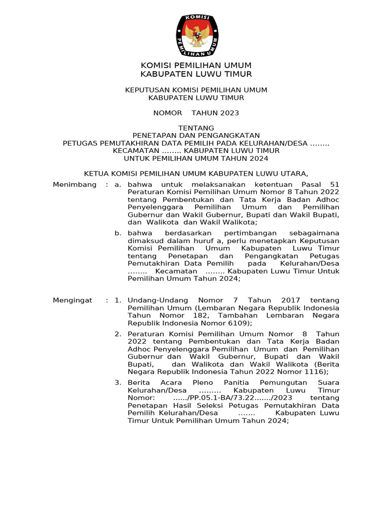 Form. SK Penetapan Pantarlihiiii | PDF