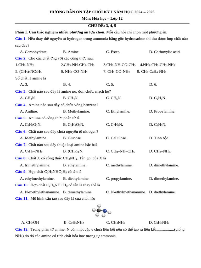Đề cương - HK1 - Hóa 12 - Nộp | PDF