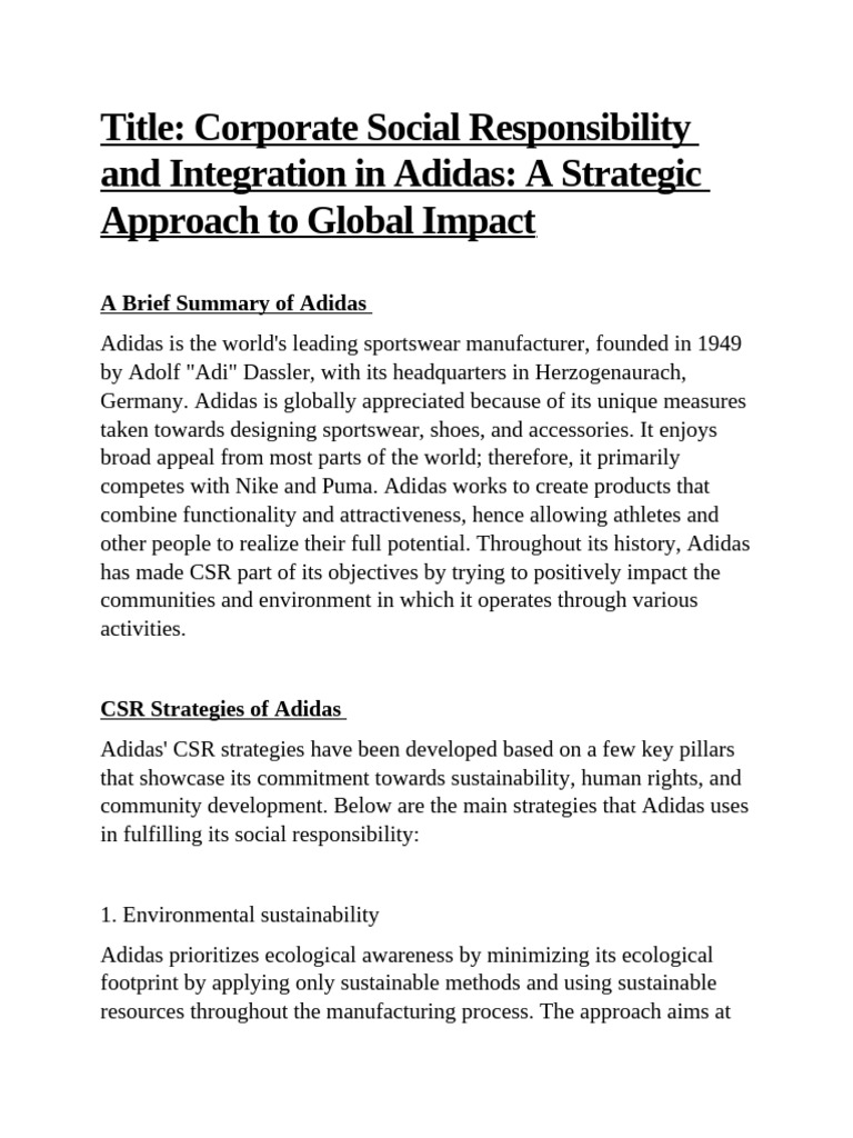 CSR and Integration in Adidas | PDF | Sustainability | Corporate Social Responsibility