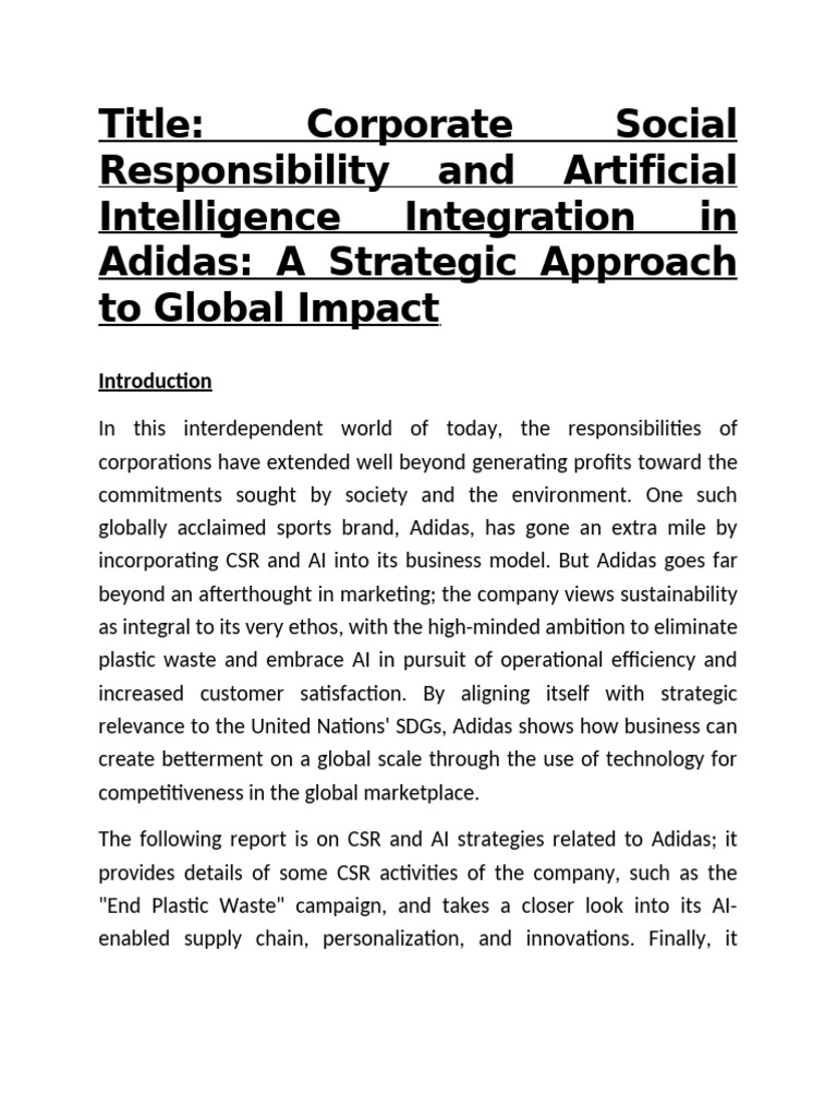 Adidas CSR & AI: Global Impact Strategy | PDF | Sustainability | Corporate Social Responsibility