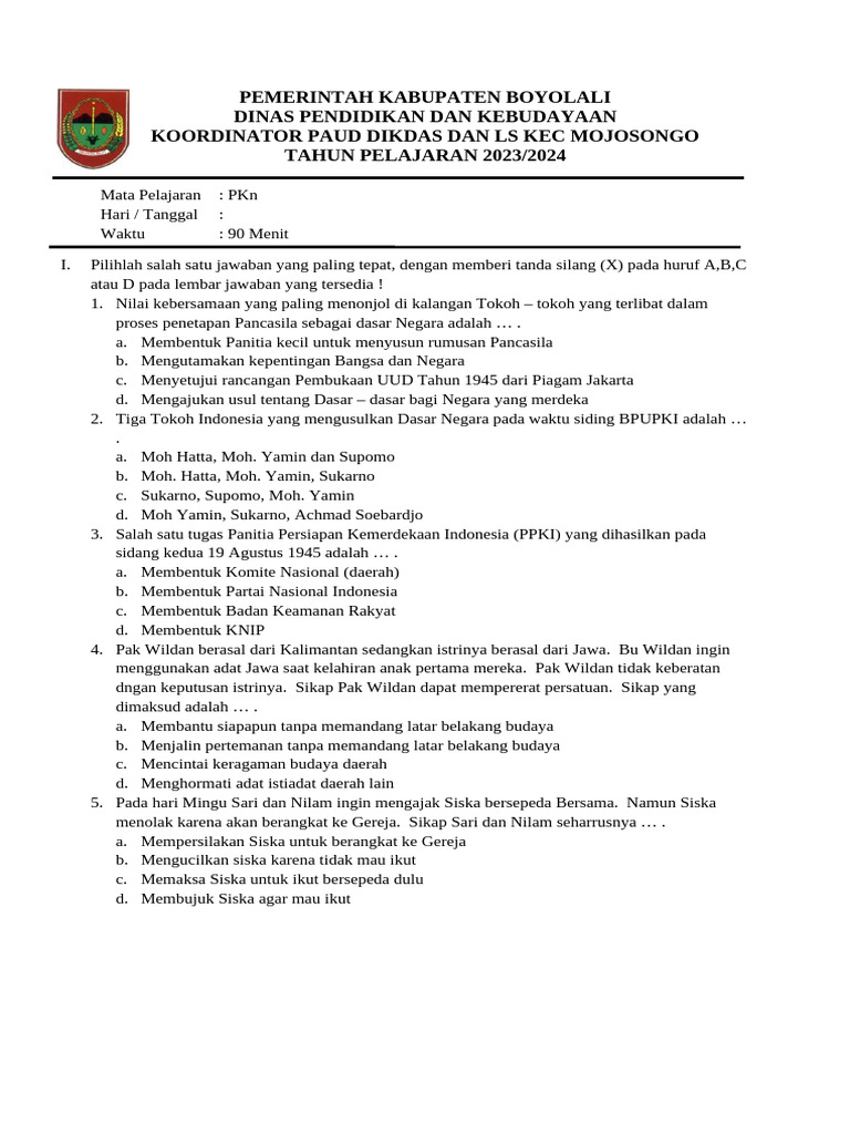 Soal Try Out Kelas 6 Tahun 2023-2024 | PDF