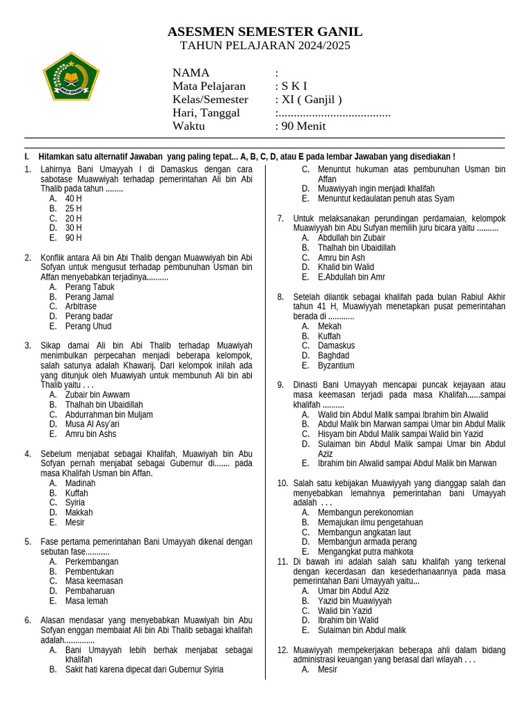 Asesmen Ski Sem Ganjil KLS Xi 2024 | PDF