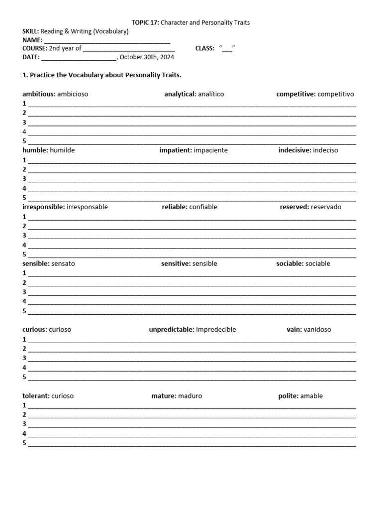 TOPIC 17 Character & Personality Traits | PDF