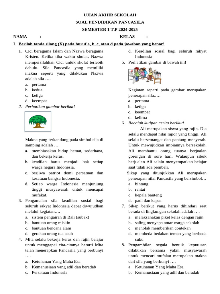 Soal Uas PKN Sem 1 Kelas 4a 2024 KMS | PDF
