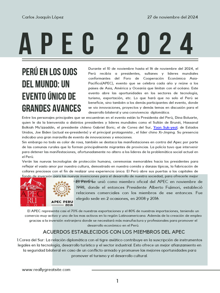 Presentación Del APEC 2024 | PDF | Perú | Turismo