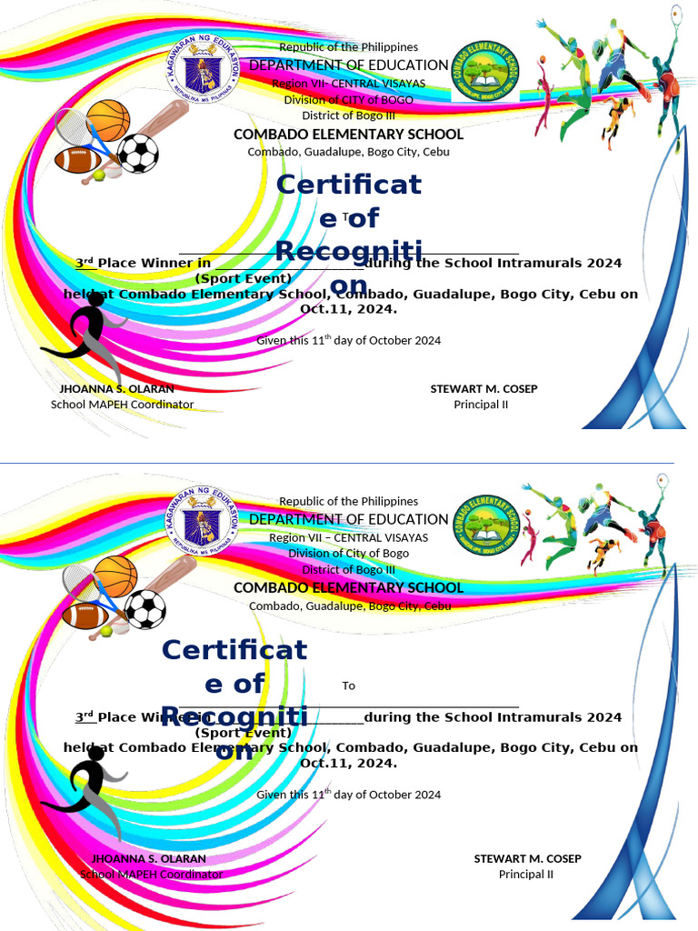 Certifictae School Intrams | PDF | Philippines