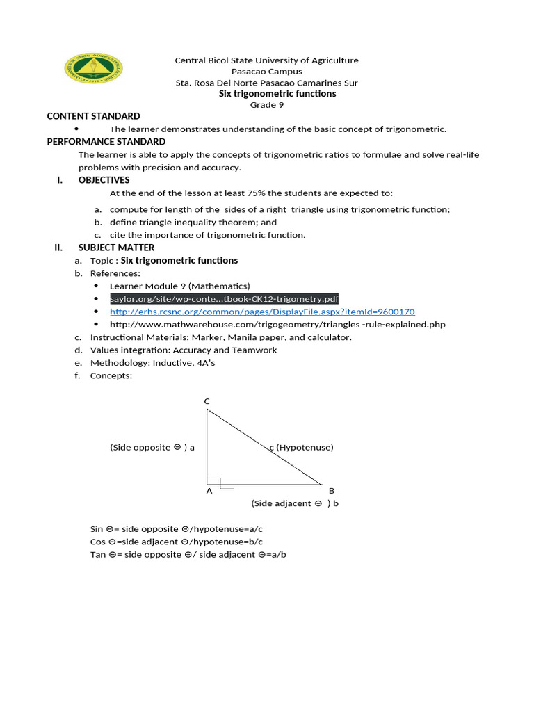 Six Trigonometric Functions Pdf Trigonometric Functions Trigonometry