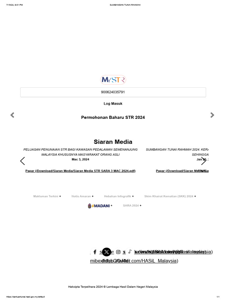 Sumbangan Tunai Rahmah LHDN Website | PDF