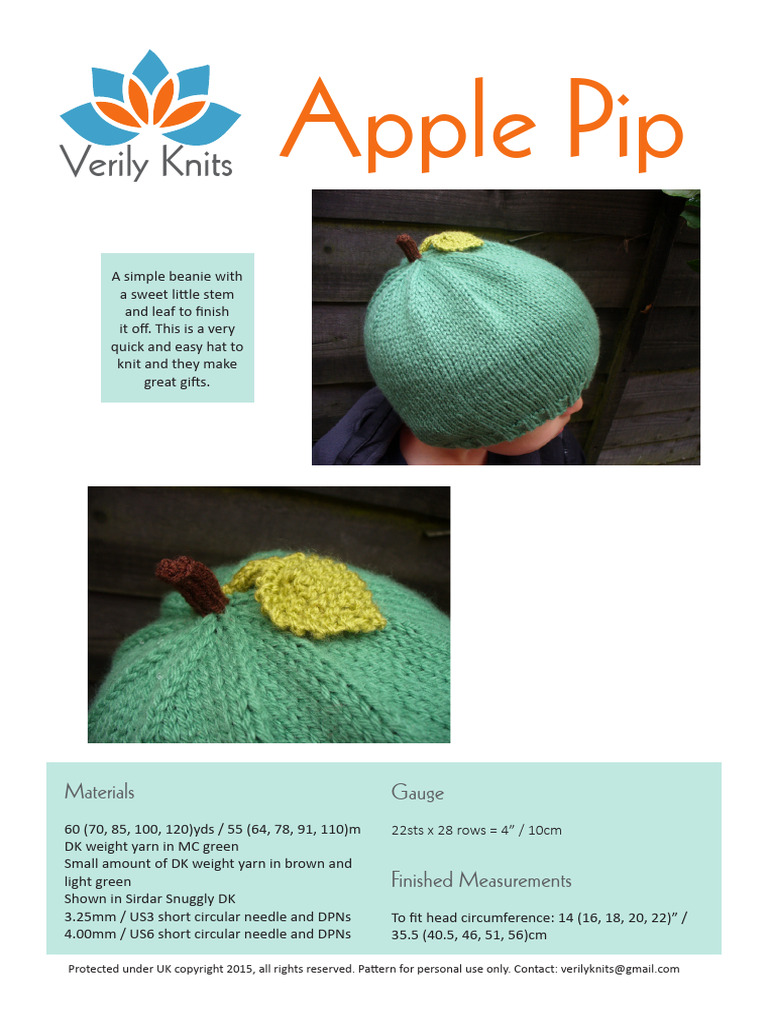 Apple Pip Hat | PDF | Knitting | Knitting Needle