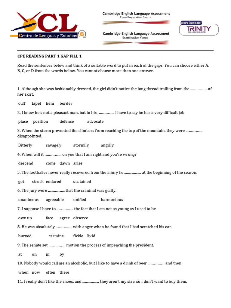 CPE Reading Part 1 Gap Fill | PDF
