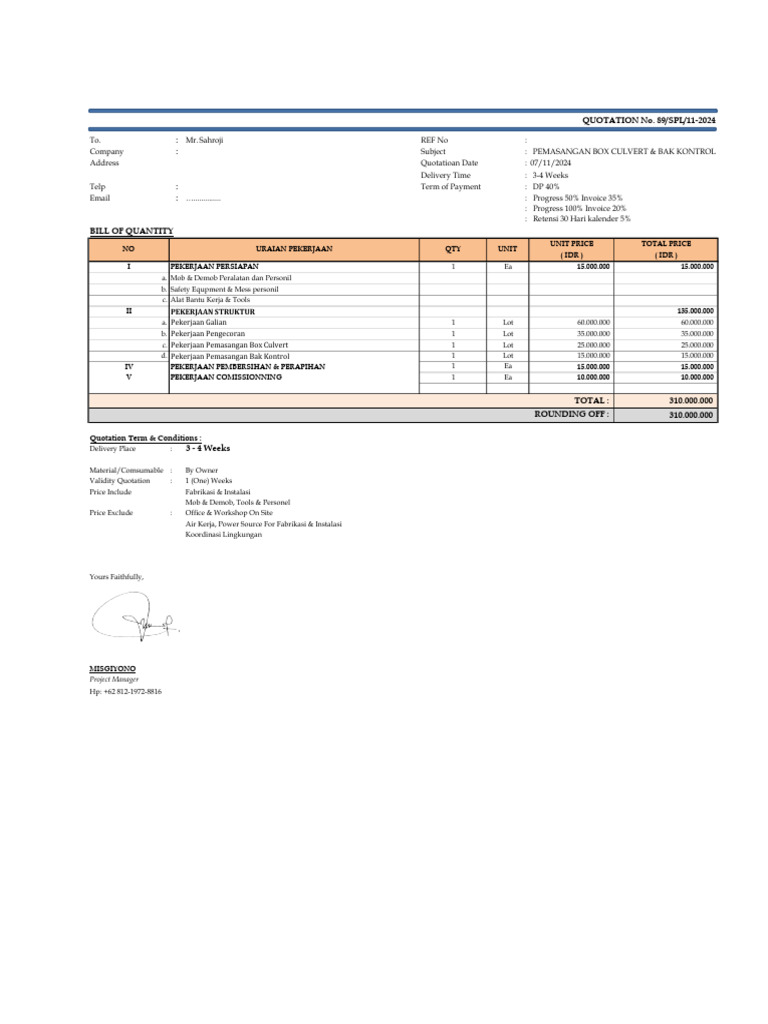Box Culvert Installation Quotation | PDF
