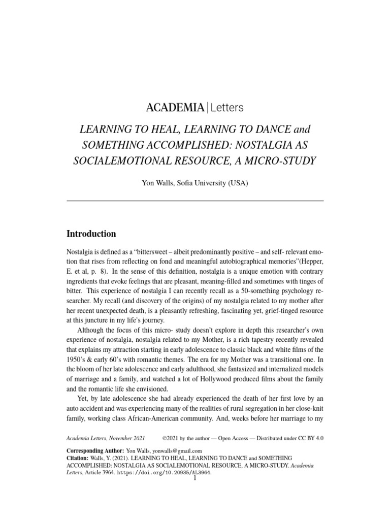 LEARNING TO HEAL LEARNING TO DANCE and S | PDF | Nostalgia | Experience