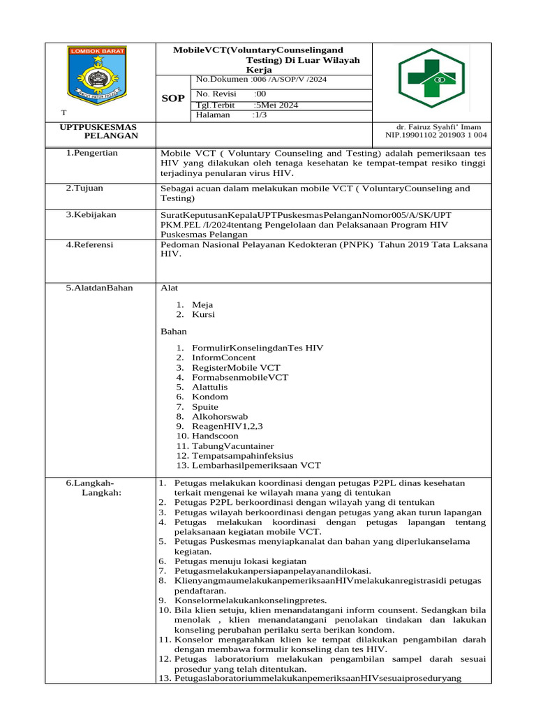 SOP VCT Luar Wilayah | PDF