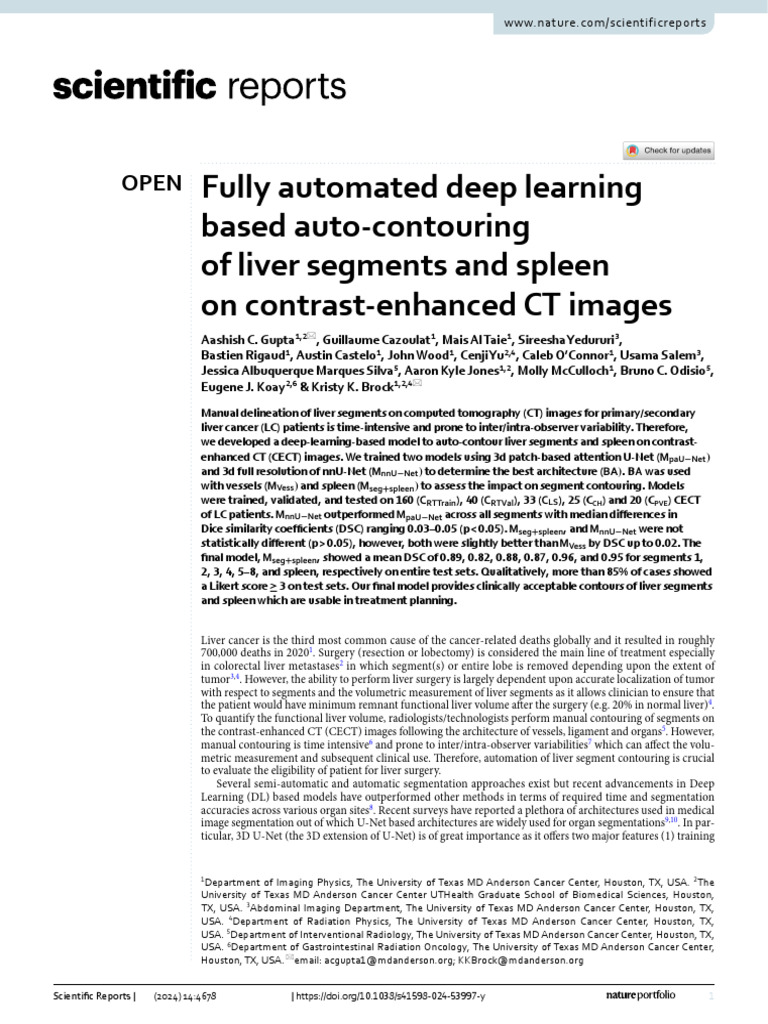 Fully automated deep learning based auto-contouring of liver segments and spleen on contrast ...