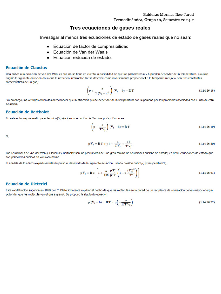 3 Ecuaciones de Gases Reales | PDF