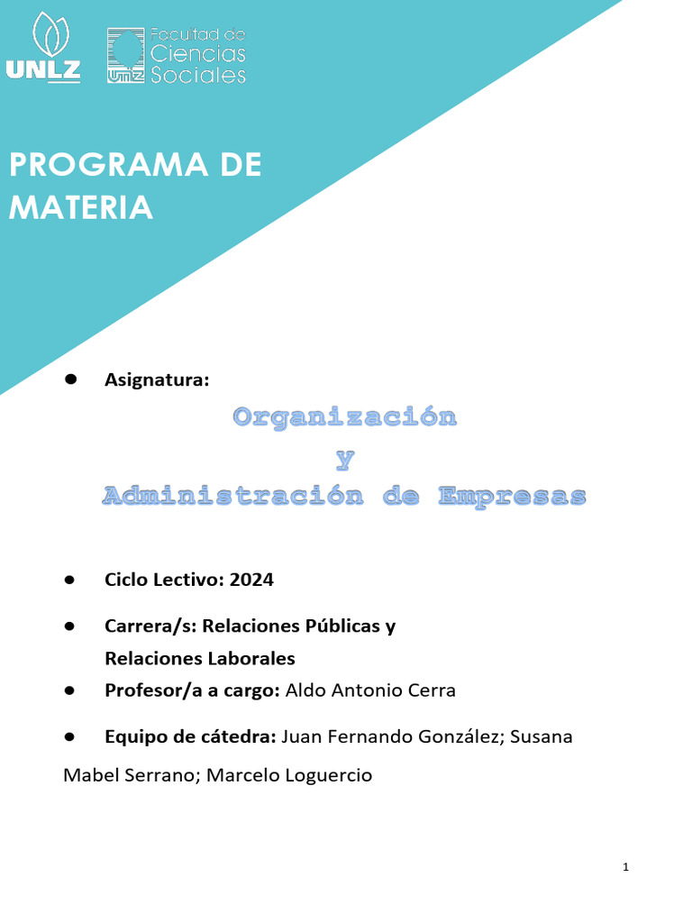 Programa de Materias 2024 OYA | PDF | Planificación