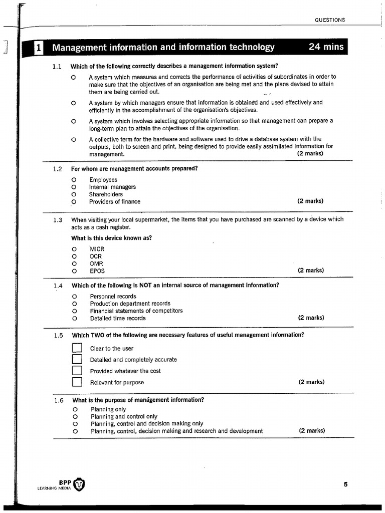 Practice Question Chapter 1 To 7 BPP | PDF