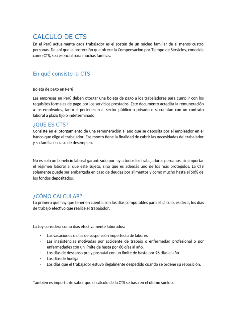 Calculo de CTS | PDF | Derecho laboral | Relaciones laborales