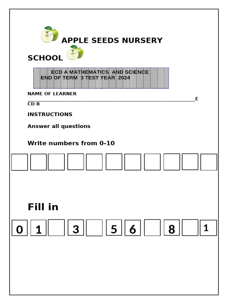 maths and science TEST ECD A | PDF