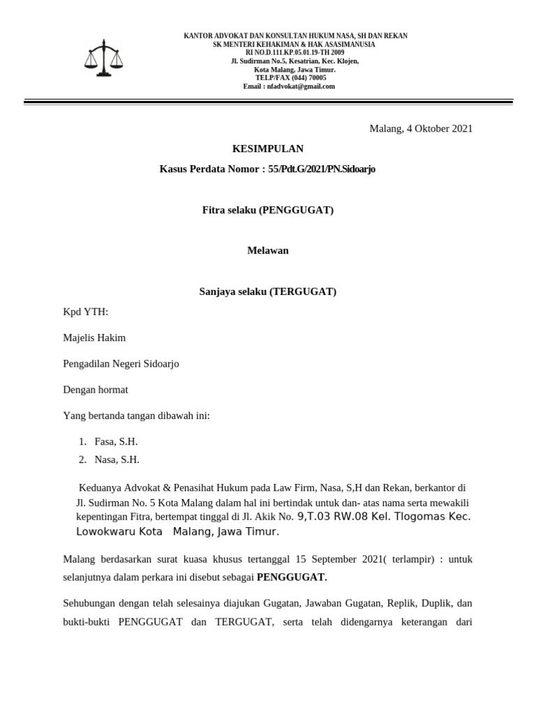 Konklusi (Kesimpulan) Kasus Perdata Pembongkaran Rumah Tua | PDF