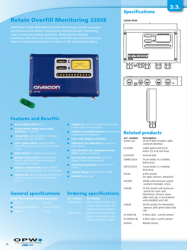 Datasheet - Civacon - Overfill Monitor 3205E | PDF | Equipment ...