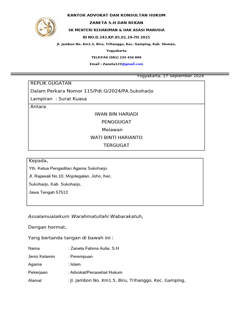 Replik Kasus Cerai Gugat | PDF