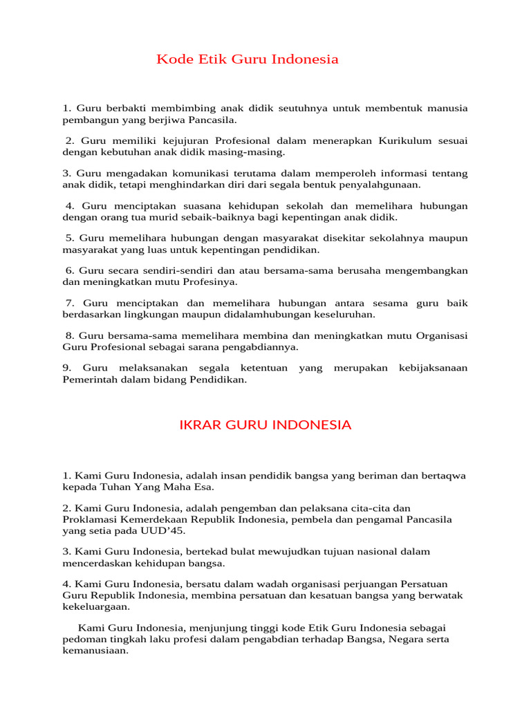 Kode Etik Guru Indonesia | PDF