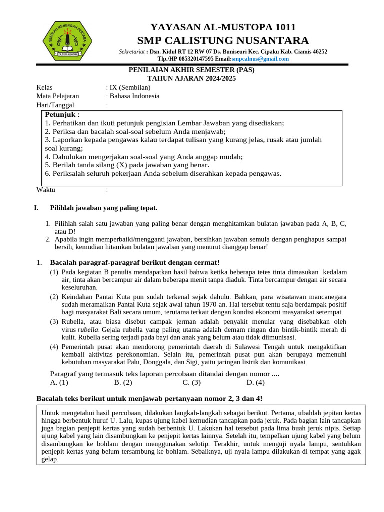 Soal PAS B.indo Kelas 9 | PDF