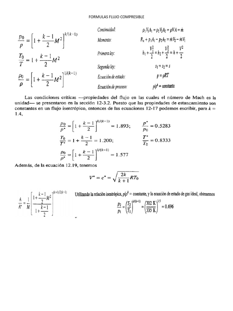 Formulas Flujo Compresible | PDF