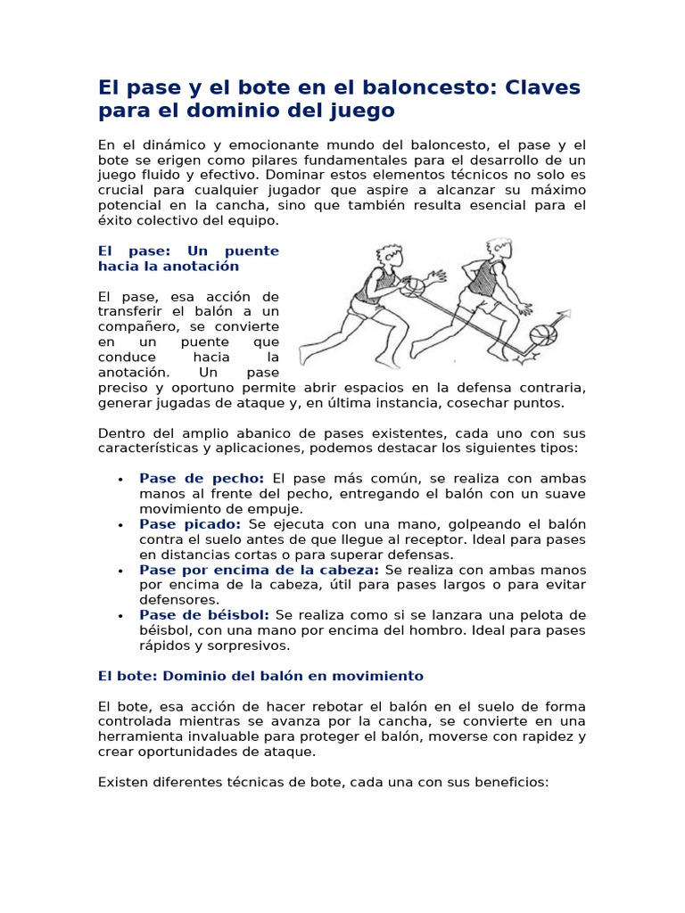 El Pase y El Bote en El Baloncesto | PDF