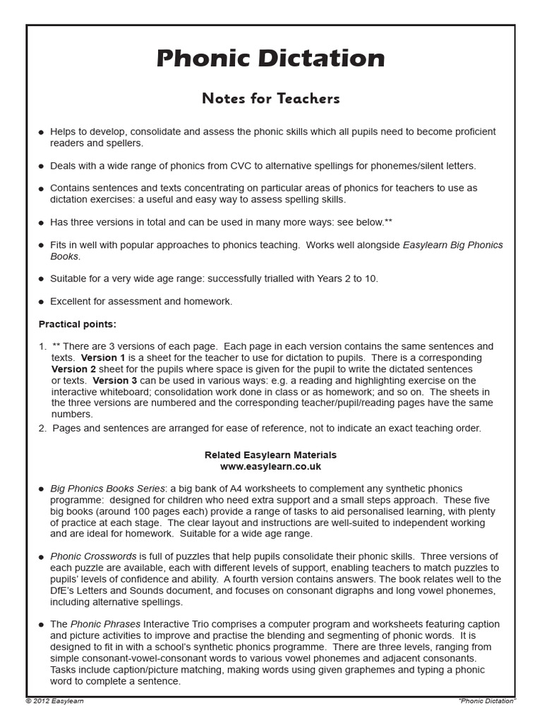 Easy Learn Phonic Dictation | PDF | Phonics | Consonant