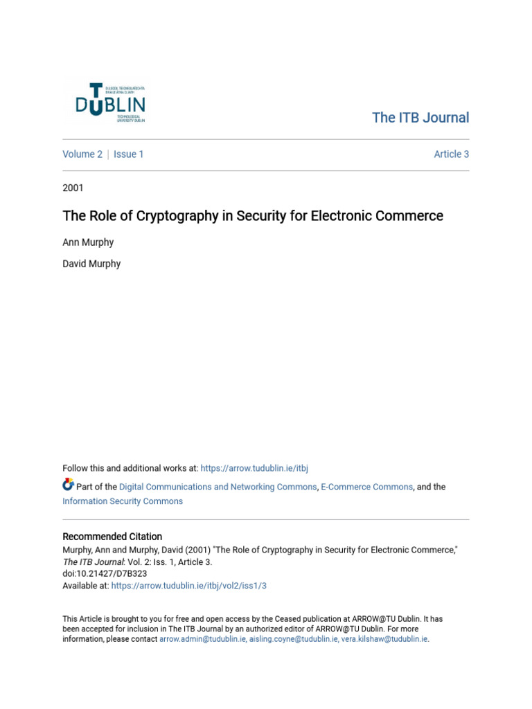 The Role Of Cryptography In Security For Electronic Commerce Pdf Public Key Cryptography