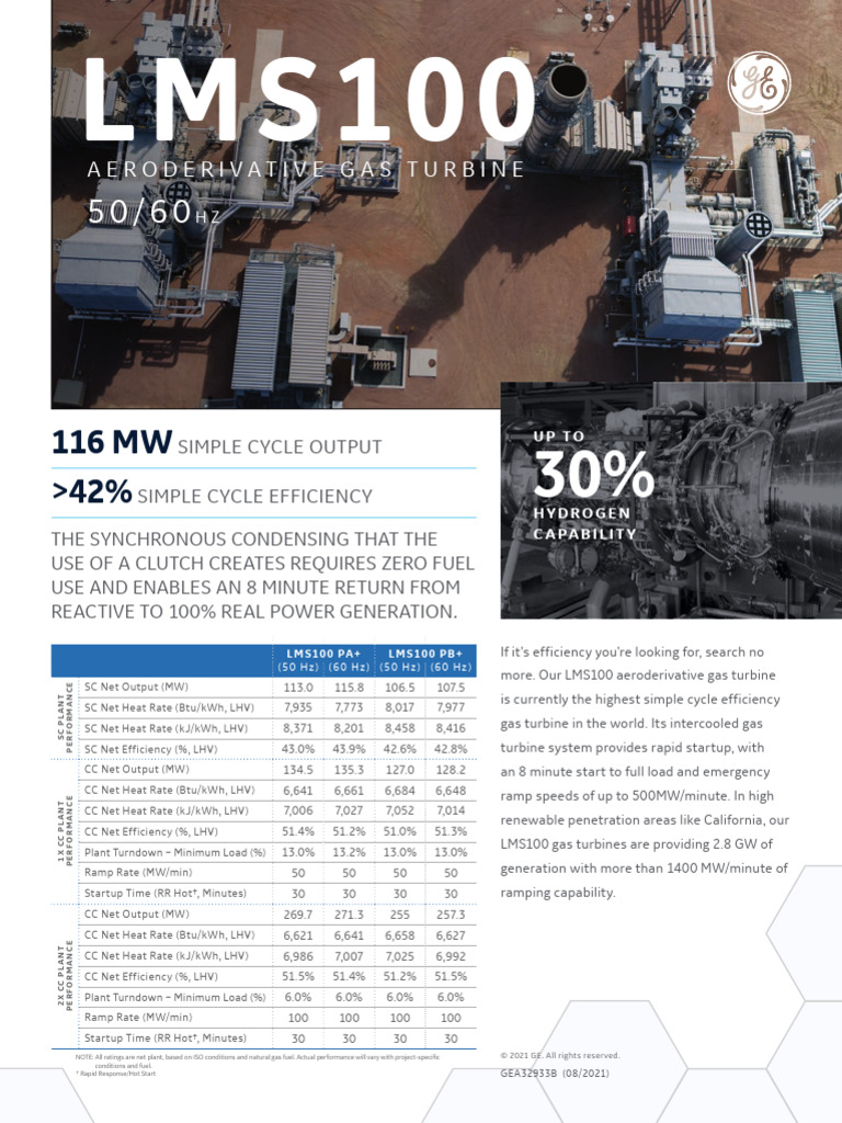 LMS100 Gas Turbine Efficiency Overview | PDF | Gas Turbine | Watt