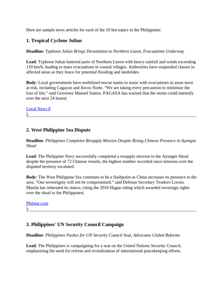 Sample News Articles from the Philippines | PDF | Philippines ...