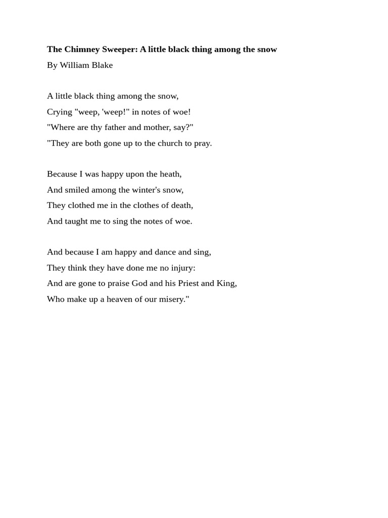The Chimney Sweeper Poem | PDF