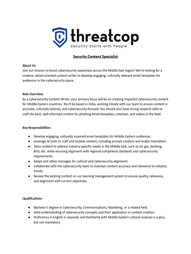 JD - Security Content Specialist | PDF | Computer Security | Security