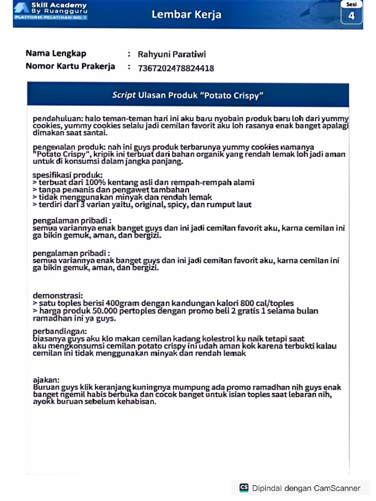 TPM 2 Membuat Script Video Ulasan Produk - (Rahyuni Paratiwi) | PDF