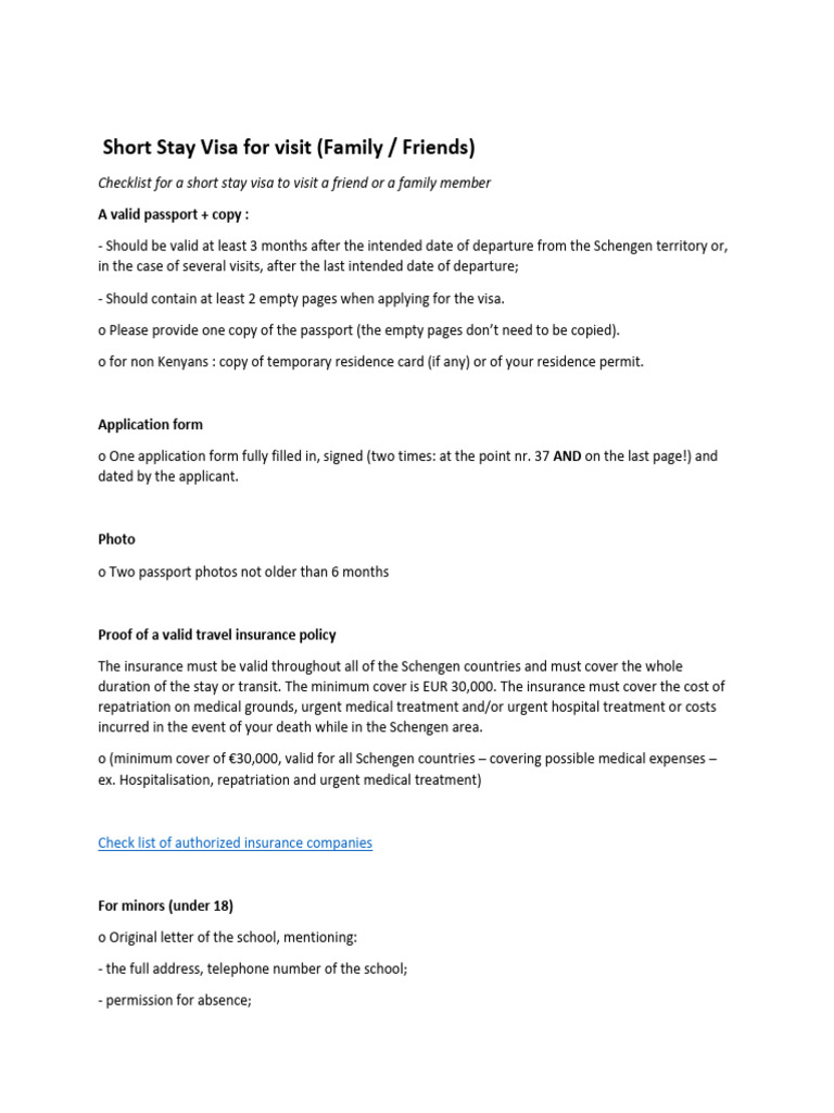 Short Stay Visa Checklist for Visits | PDF | Travel Visa | Passport