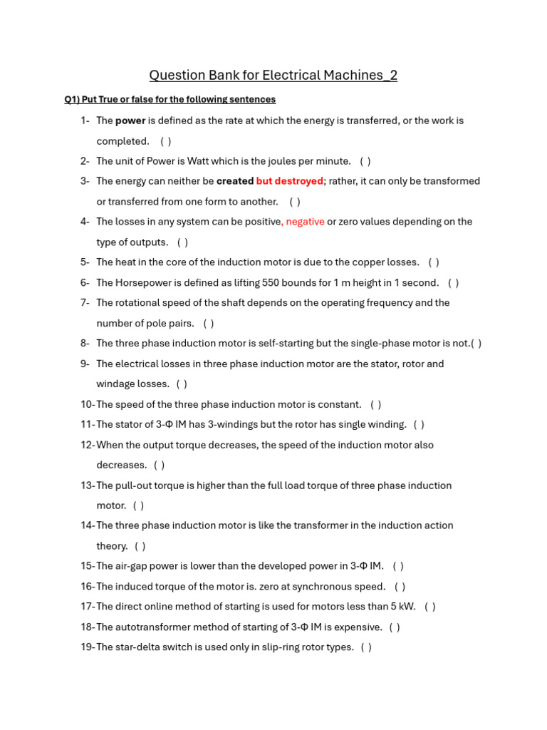 Electrical Machines Question Bank | PDF | Electric Motor | Machines