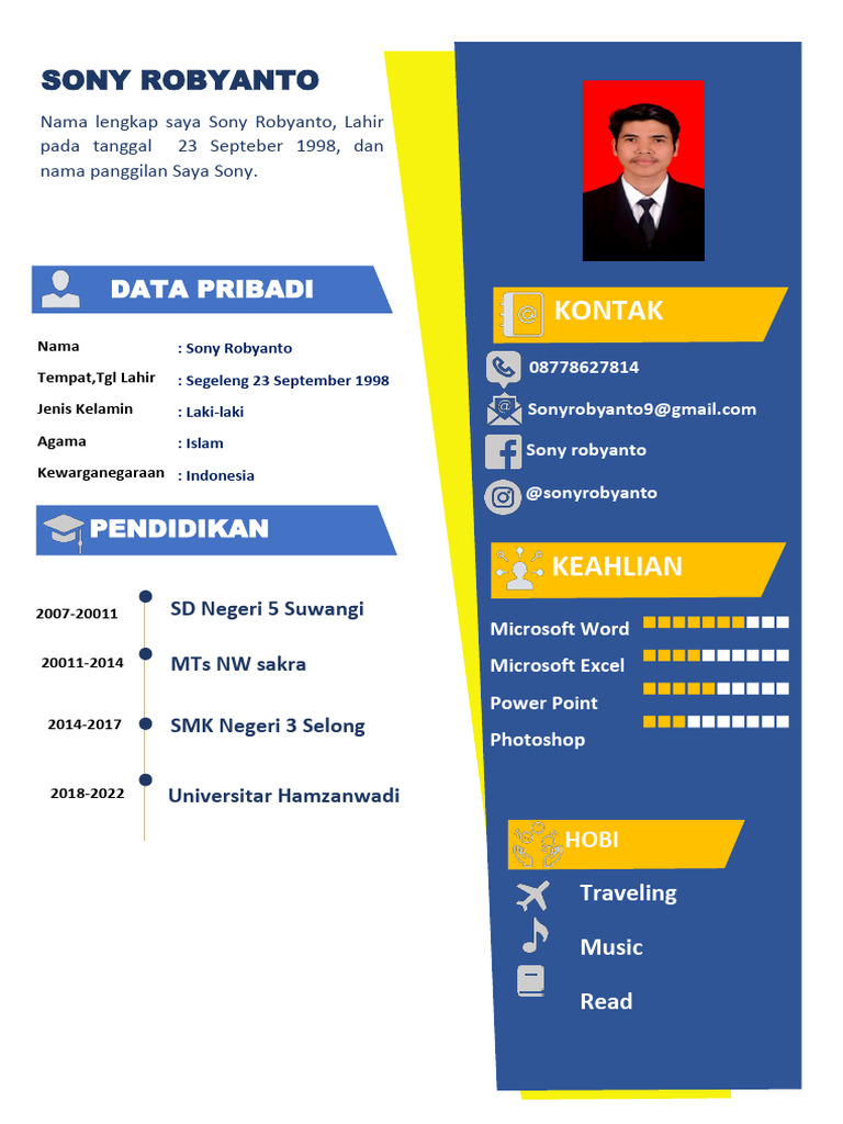 Lamaran Kerja Sony Robyanto sebagai Mekanik | PDF
