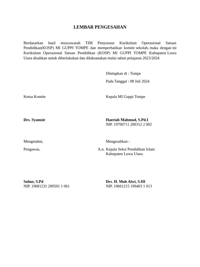 LEMBAR PENGESAHAN KURIKULUM | PDF