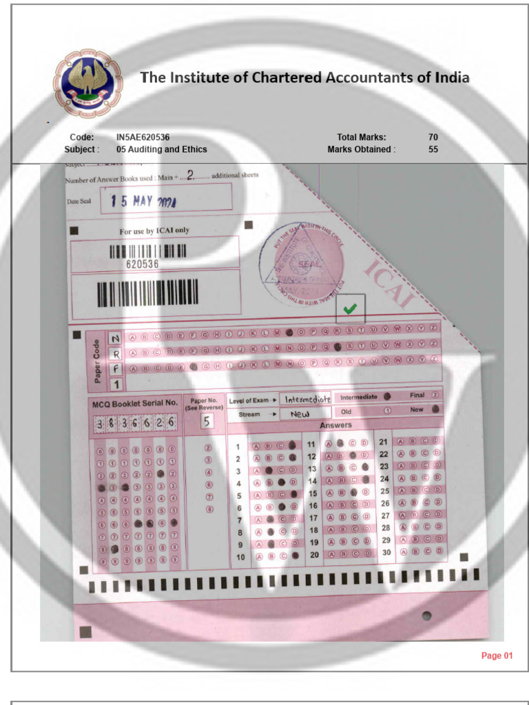 AIR 1 Answer Sheet (Auditing and Ethics) | PDF