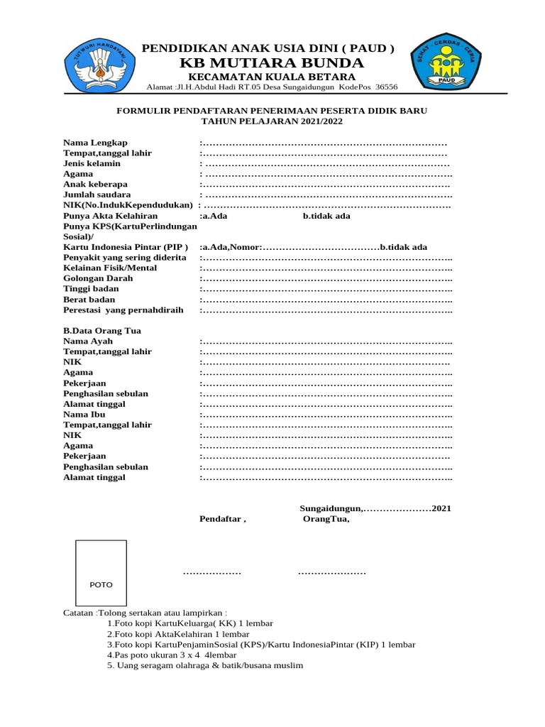 FORMULIR PPDB KB-MB-; | PDF