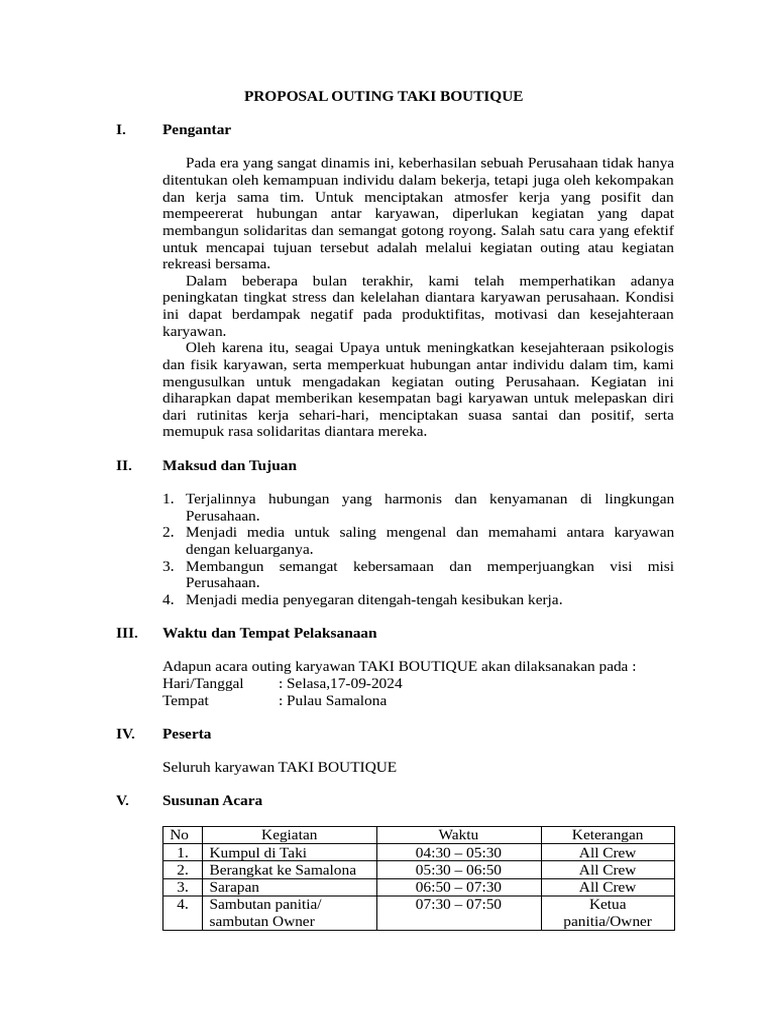 Proposal Outing Taki Boutique | PDF