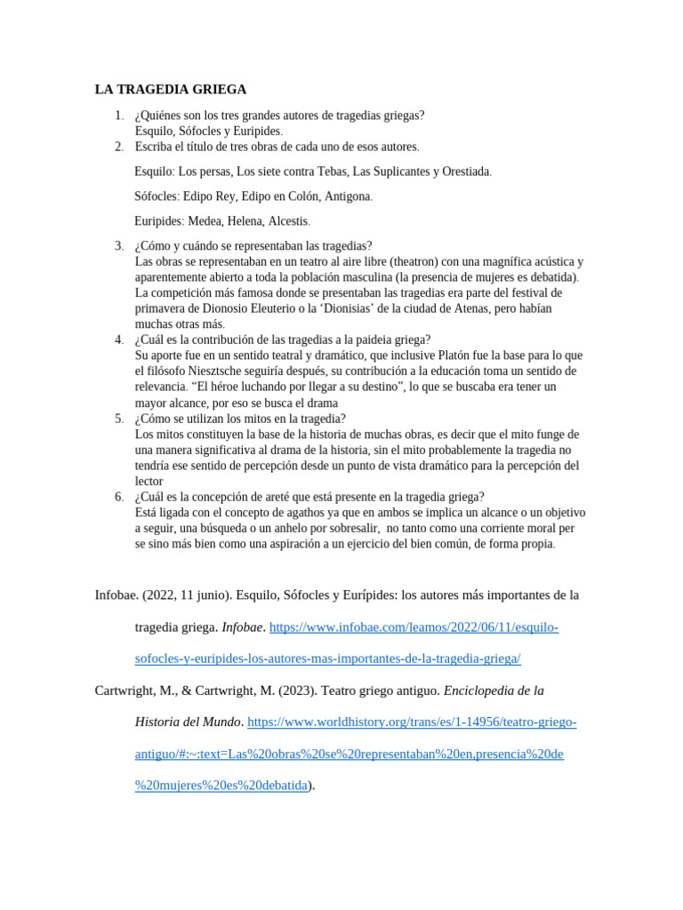 Tragedia Griega: Autores y Obras Clave | PDF | Tragedia griega | Tragedia