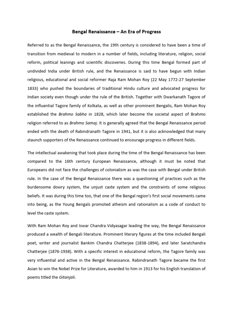 Bengal Renaissance | PDF | South Asia | Bengal