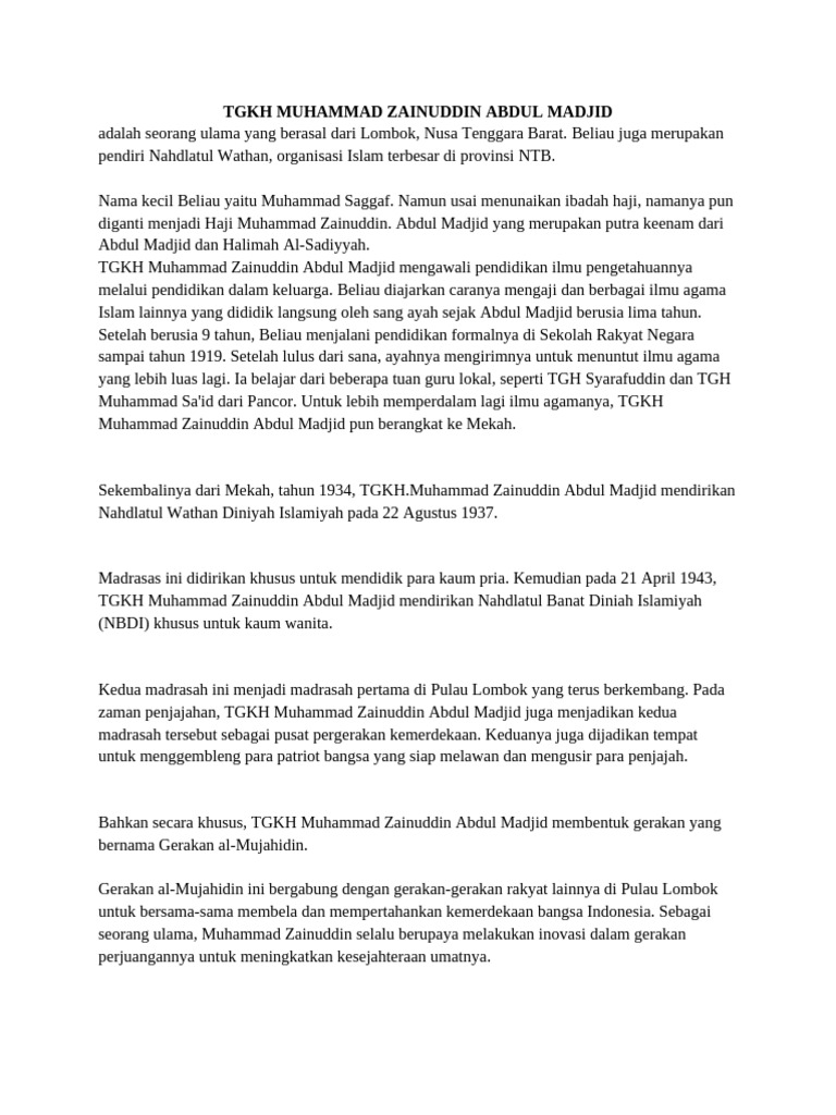 TGKH Muhammad Zainuddin: Pahlawan NTB | PDF