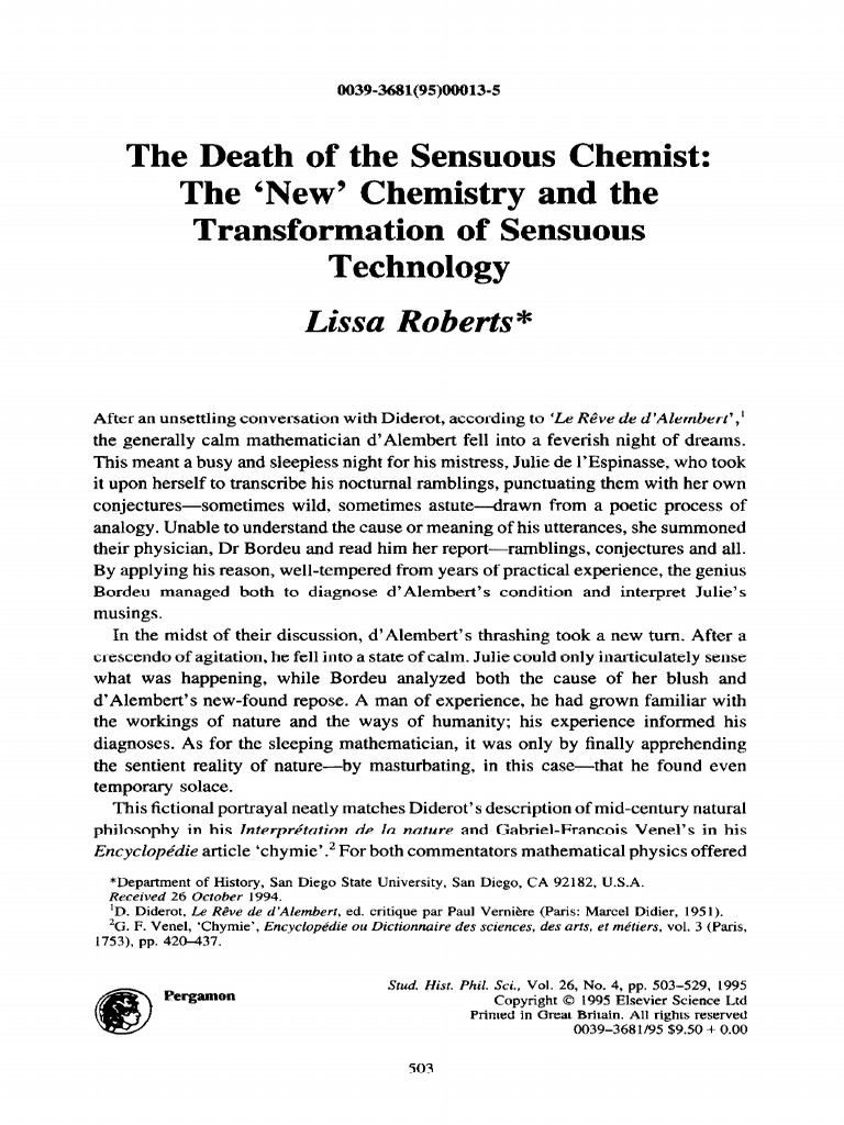 The Death of the Sensuous Chemist- The ‘New’ Chemistry and the ...