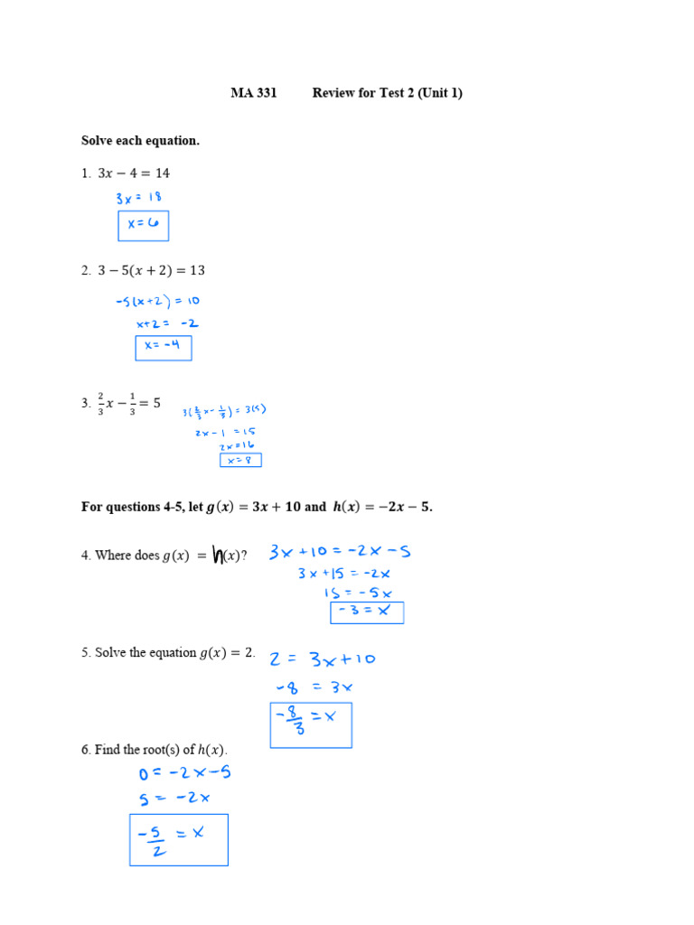 Day 14 Review For Test 2 Solutions | PDF | Mathematical Objects ...